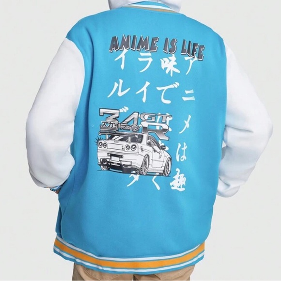 Jackets & Coats | Varsity Jacket Size Xl Men New Blue Anime Button Up ...